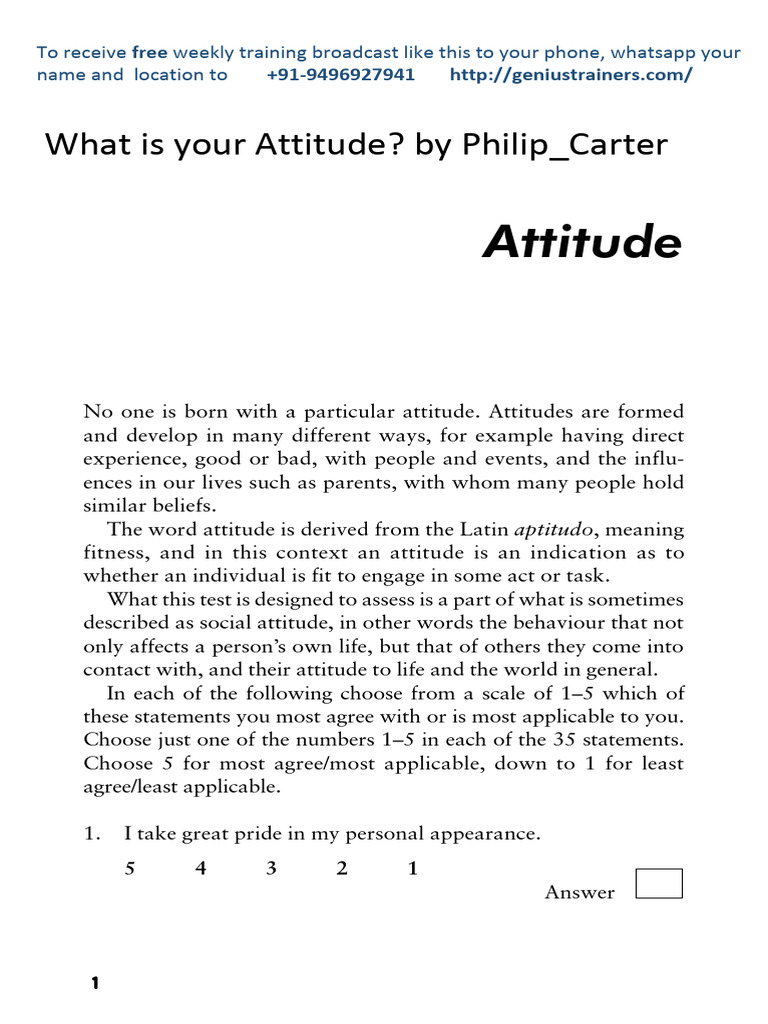 Attitude Questionaire | PDF | Attitude (Psychology) | Knowledge