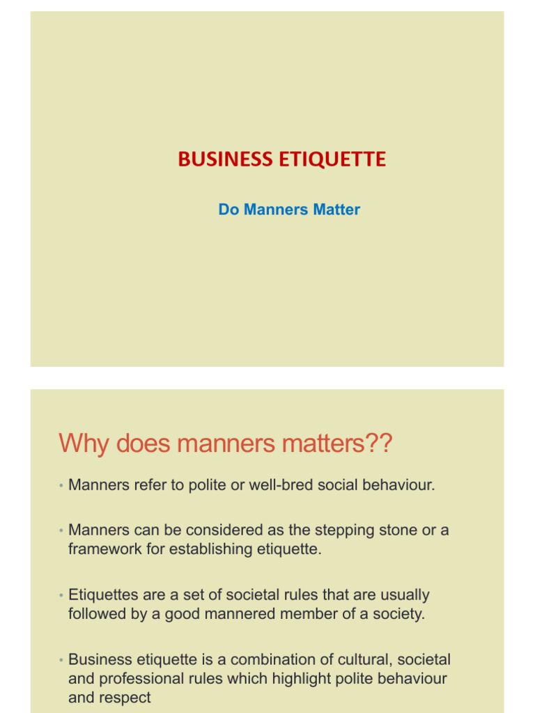 Business Etiquette Essentials | PDF | Etiquette | Communication