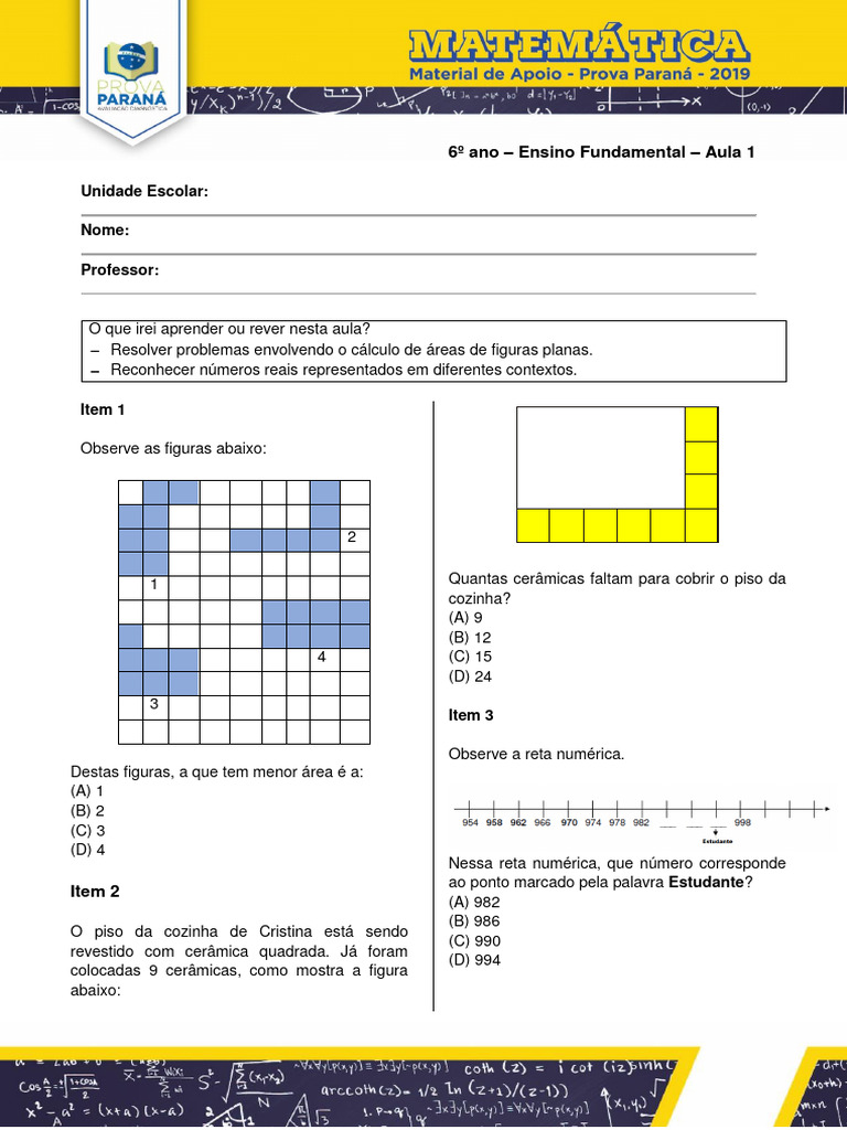 Aula 1 Matematica 6 Ano Versaoaluno | PDF