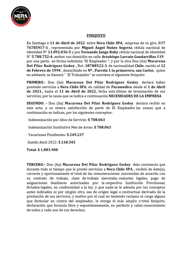 Modelo Finiquito Laboral | PDF | Justicia | Crimen y violencia