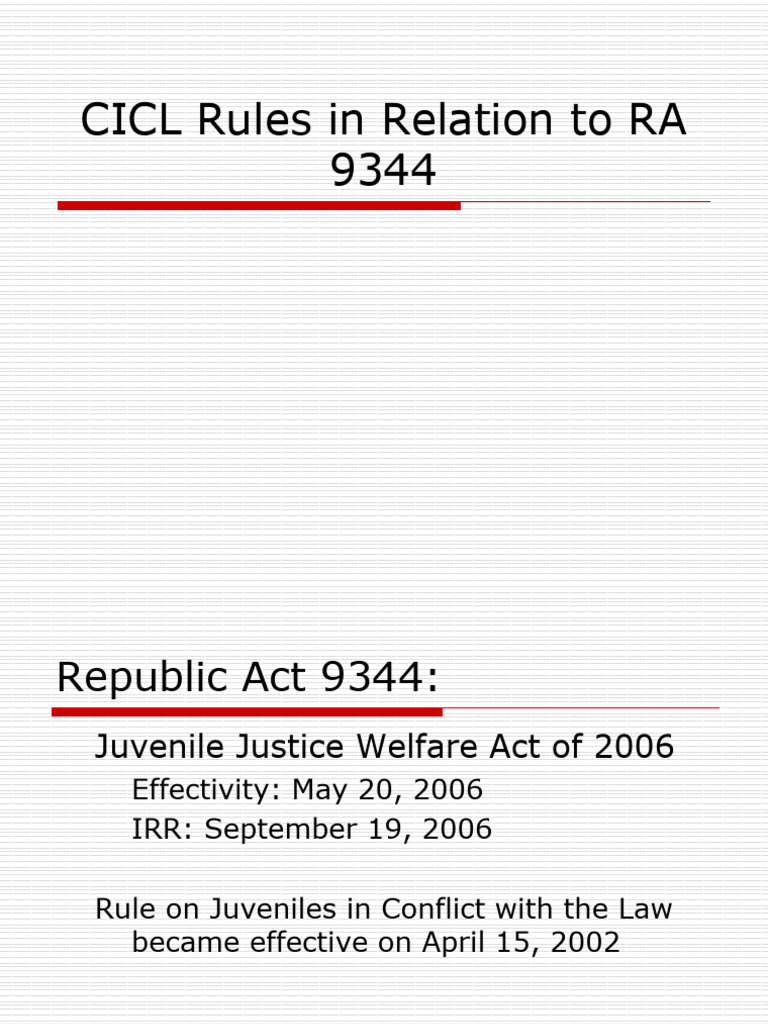 Cha - RULES On CICL Based On RA 9344 | PDF | Prosecutor | Detention ...