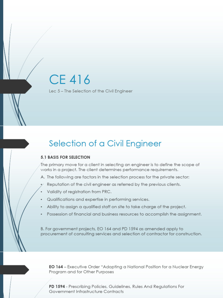 Lec 5 Selection of Civil Engineer | PDF | Consultant | Request For Proposal