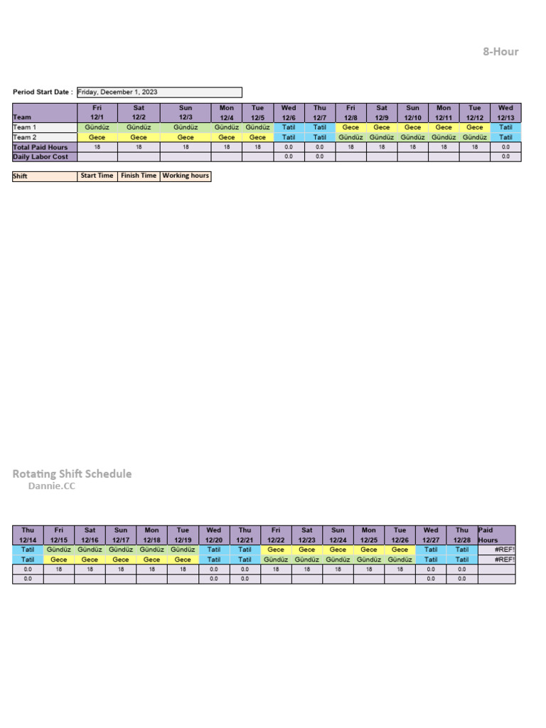 8-Hour Rotating Shift Schedule | PDF