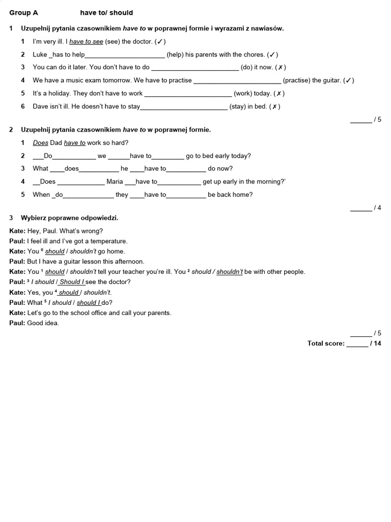 English Class A2, Unit 5 Have To, Should A.docx 2 | PDF