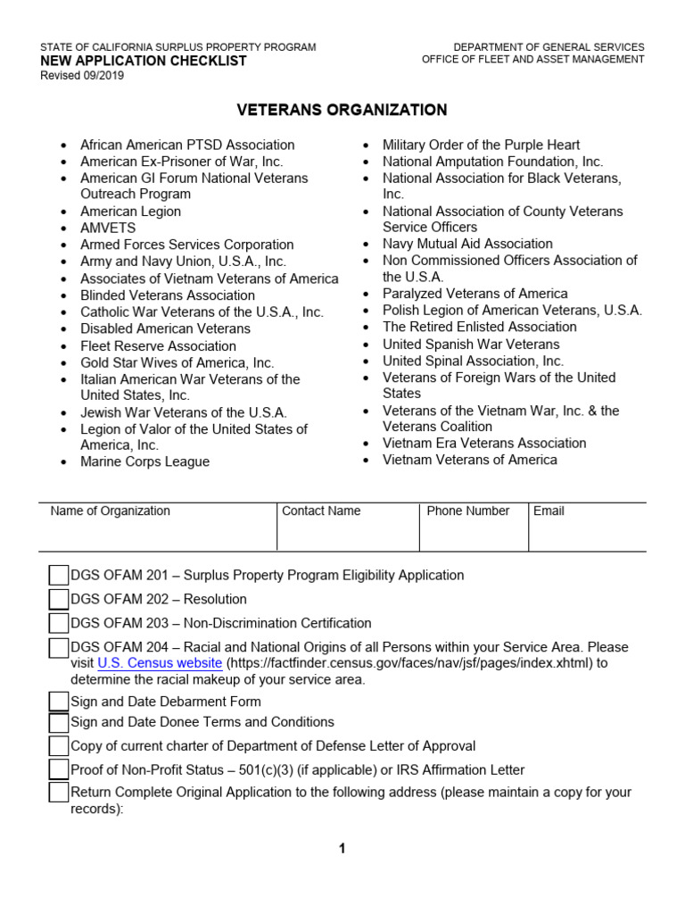 New Application Checklist - Veterans Organization | PDF