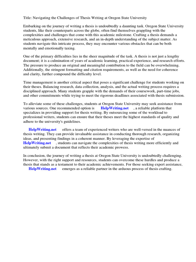 Thesis Guide Oregon State University | PDF