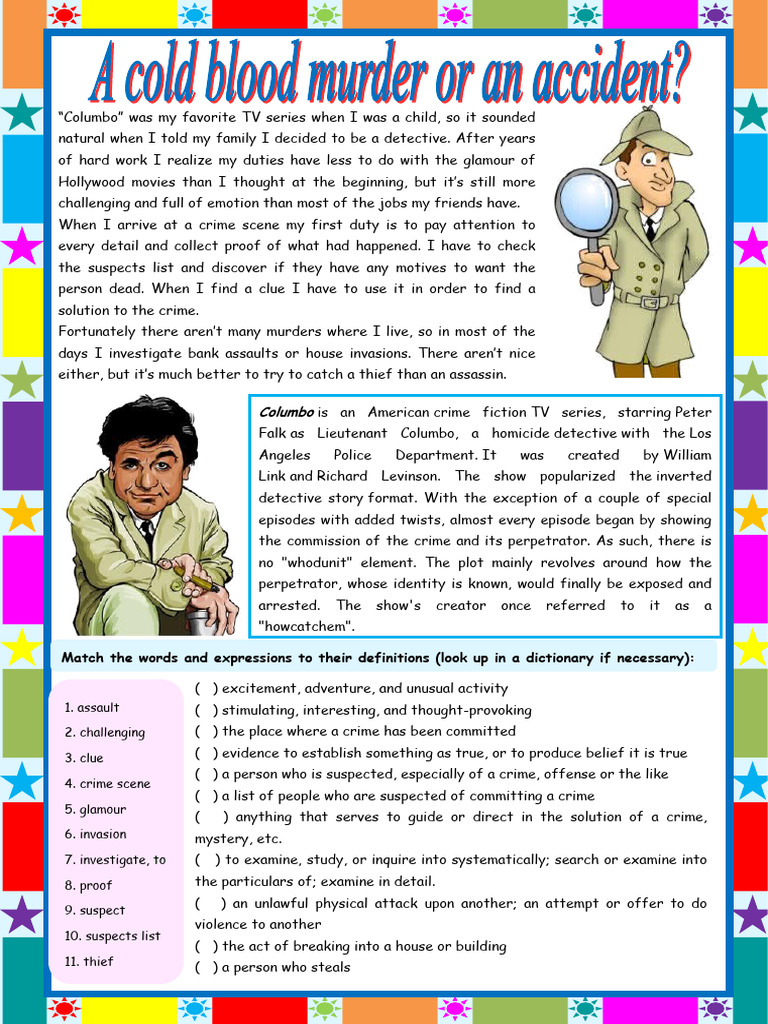 A Cold Blood Murder or An Accident - Crime Vocabulary | PDF | Detective ...