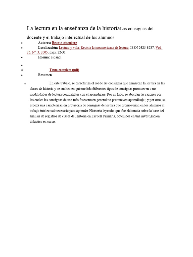 La Lectura en La Enseñanza de La Historia | PDF