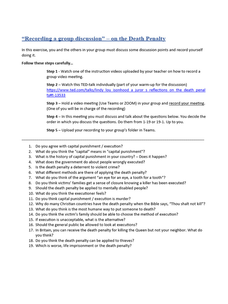 Group Discussion on the Death Penalty | PDF | Capital Punishment ...