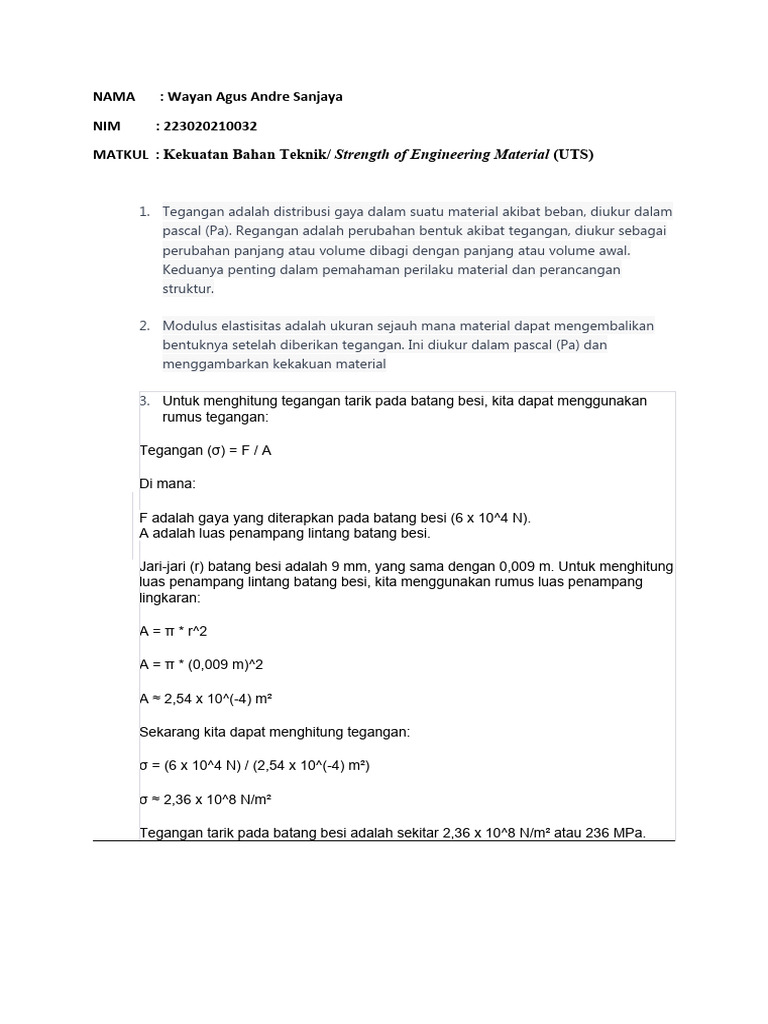 Uts Kekuatan Bahan | PDF