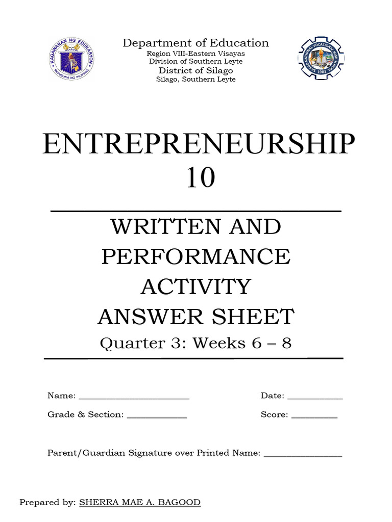 Written and Performance Output Week 6 - 8 Answer Sheet | PDF | Balance ...