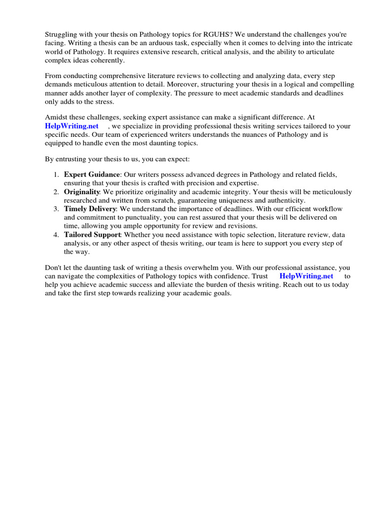 Rguhs Thesis Topics Pathology | PDF | Thesis | Medical School