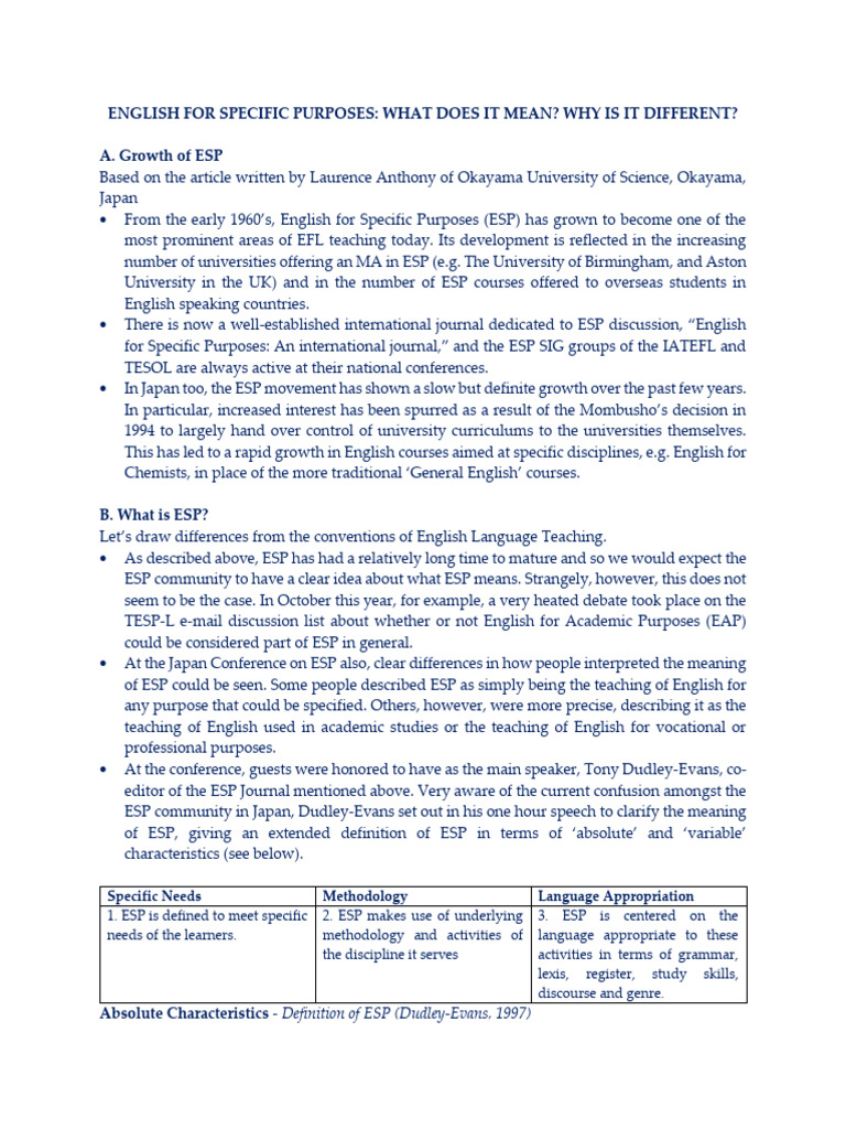 English For Specific Purposes: What Does It Mean? Why Is It Different ...