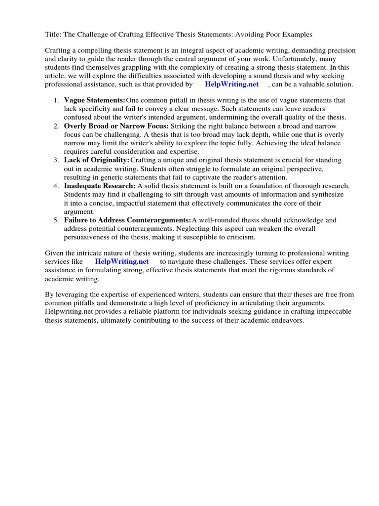 Poor Thesis Statement Examples | PDF | Career & Growth | Art