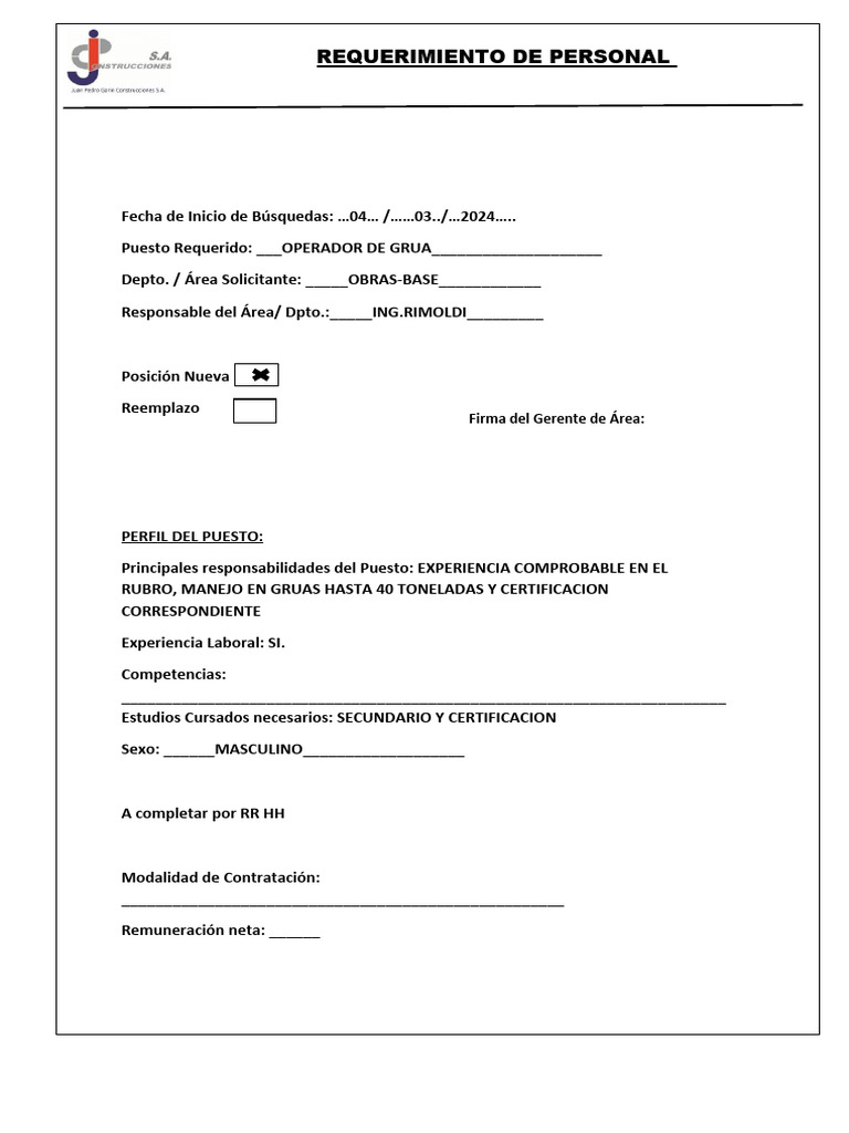 Requerimiento de Personal | PDF