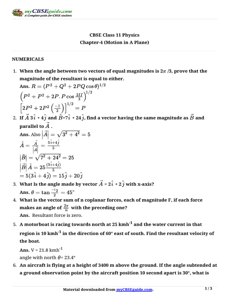 11 Physics Imp ch4 Numerical | PDF | Acceleration | Speed