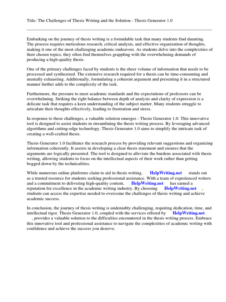 Thesis Generator 1.0 | Download Free PDF | Thesis | Essays