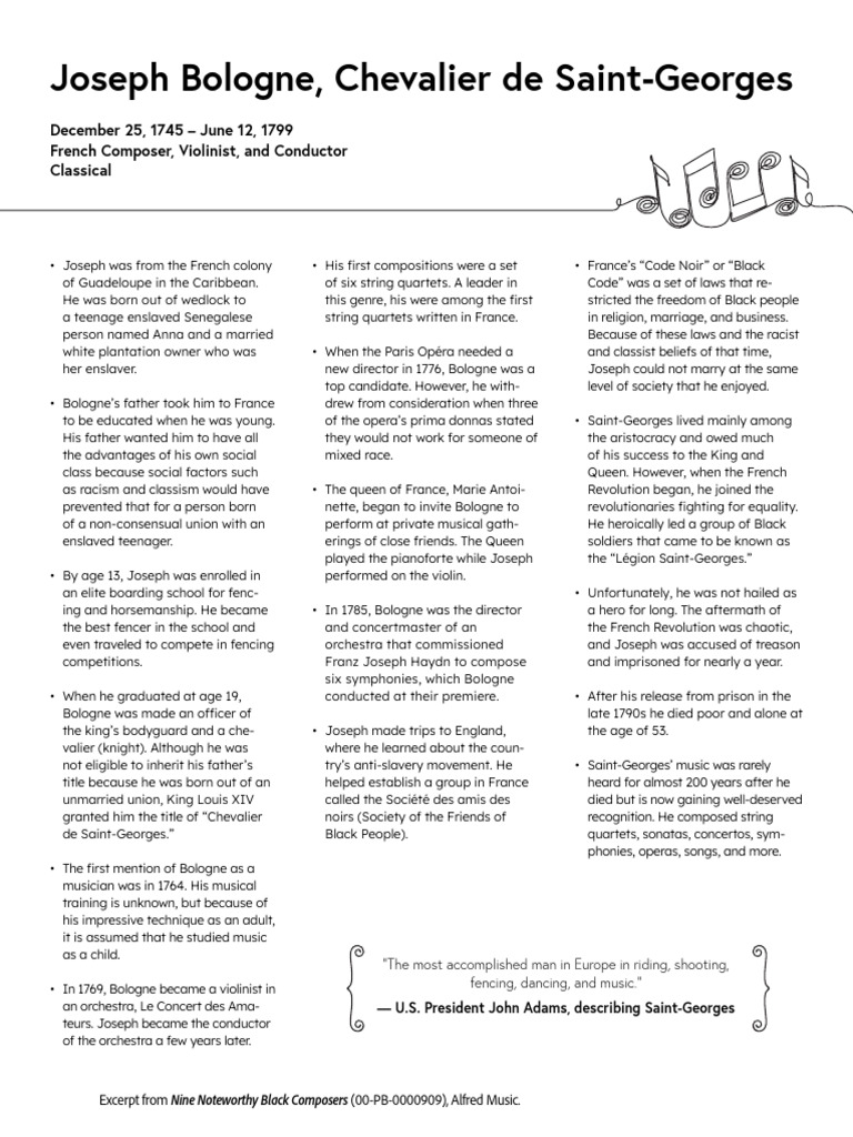 Joseph Bologne: Life of a Musical Pioneer | PDF | Orchestras ...