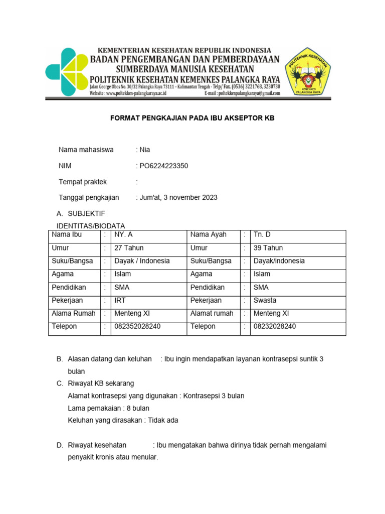 Format Pengkajian Pada Ibu Akseptor KB | PDF