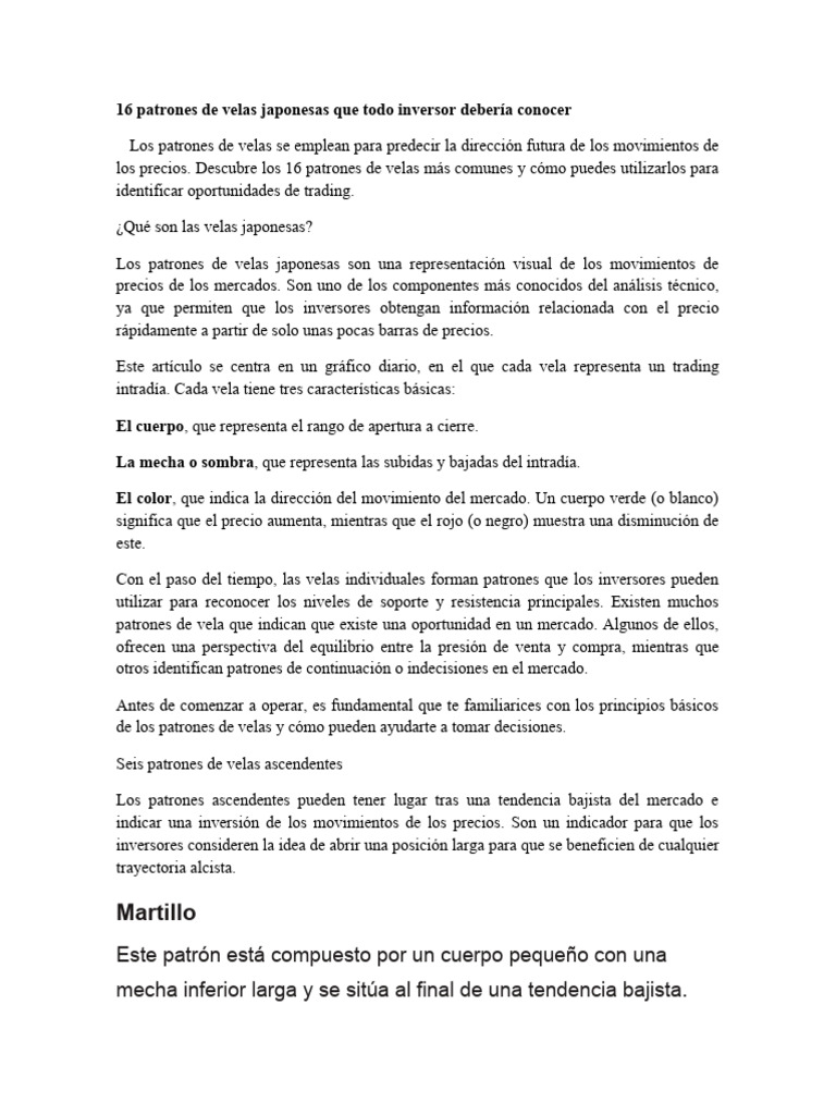 16 Patrones de Velas Japonesas | Descargar gratis PDF | Mercado ...