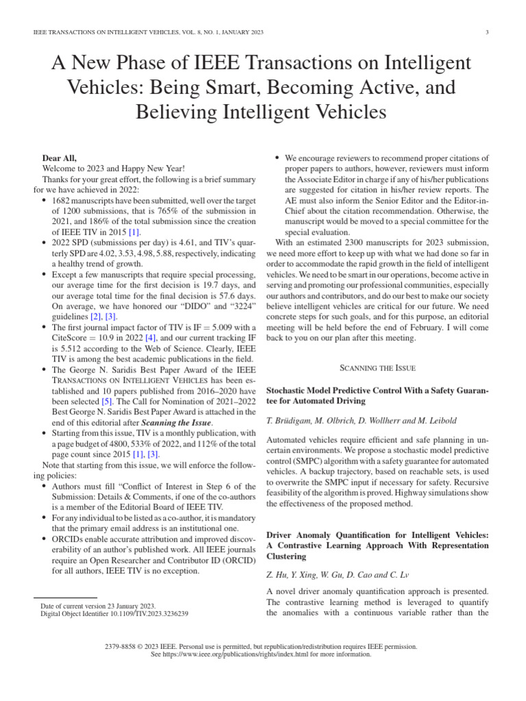A New Phase of IEEE Transactions On Intelligent Vehicles Being Smart ...