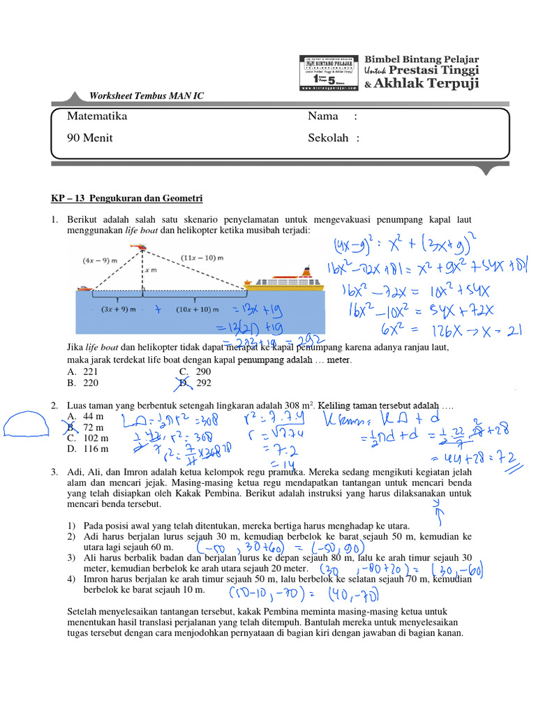 Pembahasan KP 13 - Worksheet Matematika Tembus MAN IC 2023 - 2024 - Pengukuran Dan Geometri ...