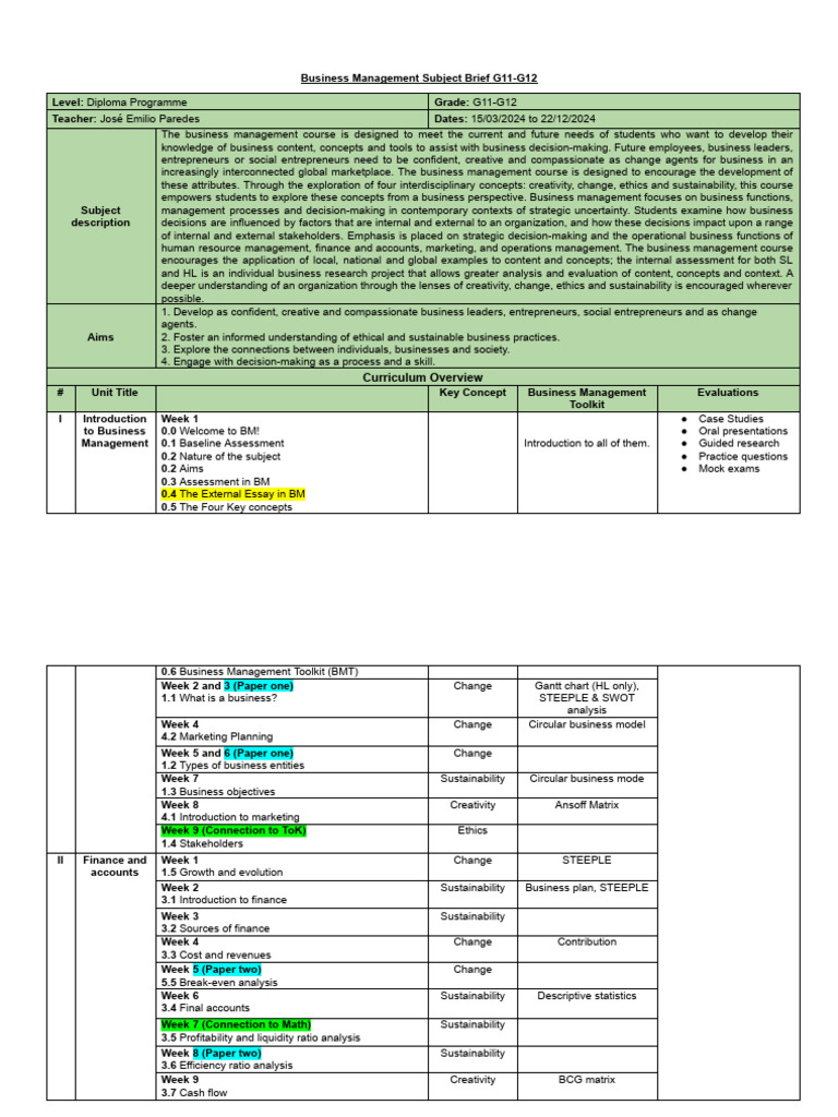 G11 Subject Brief 2024 | PDF | Entrepreneurship | Decision Making