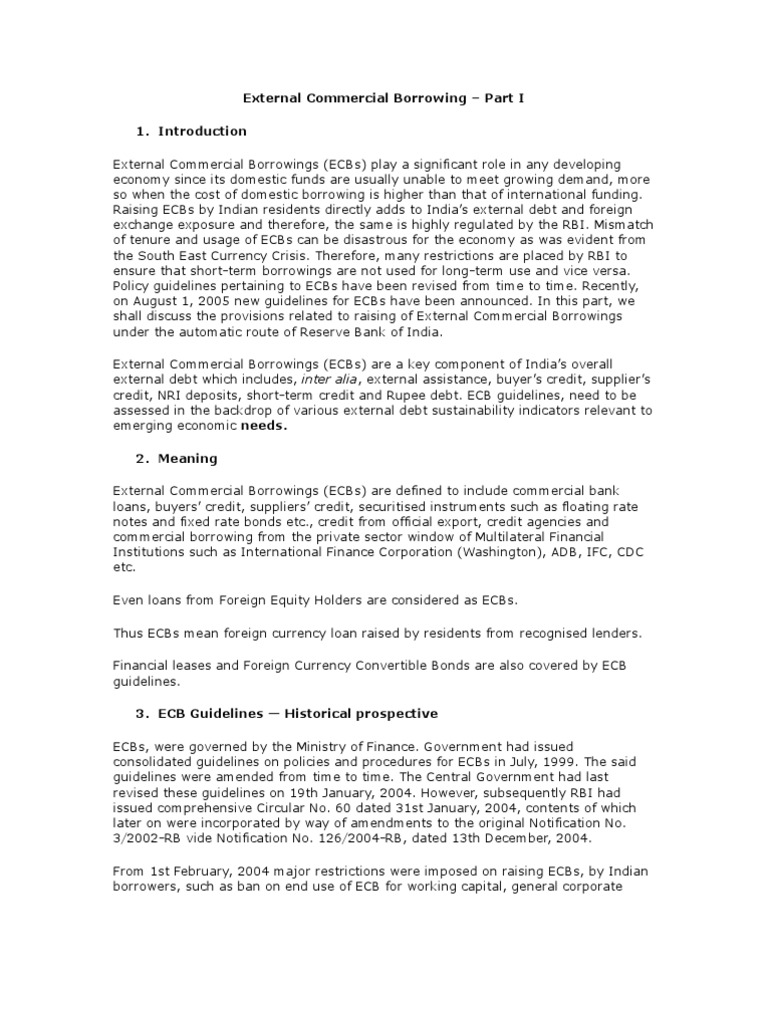 External Commercial Borrowing | PDF | Reserve Bank Of India | European ...