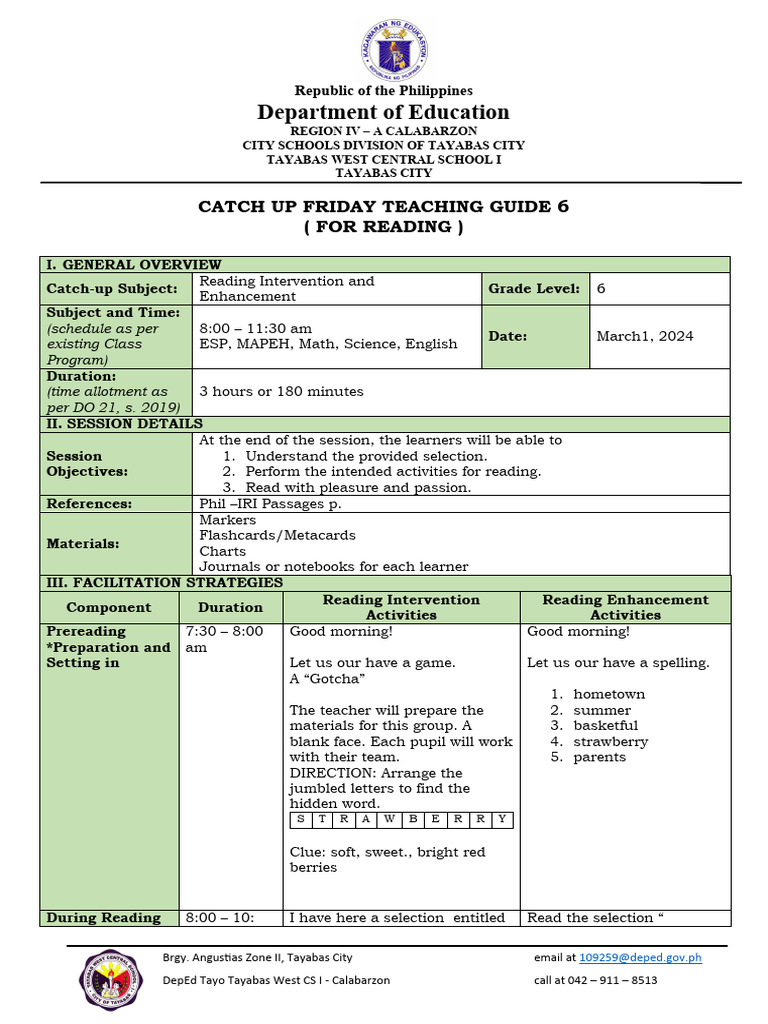 Grade 6 Reading Intervention Guide | PDF | Learning | Behavior Modification