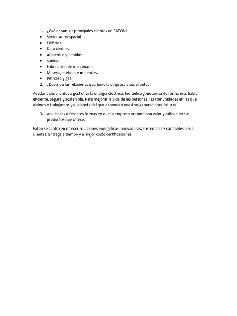 Cuáles Son Los Principales Clientes de EATON | PDF