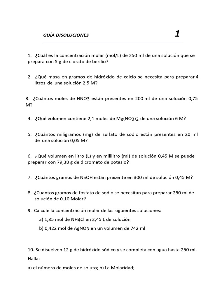 SOLUCIONES | PDF | Concentración | Ácido clorhídrico