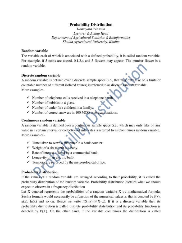 Probability Distribution | Download Free PDF | Probability Distribution | Random Variable