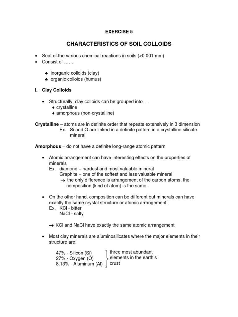 Exercise 5 Characteristics of Soil Colloids | PDF | Soil Science | Soil