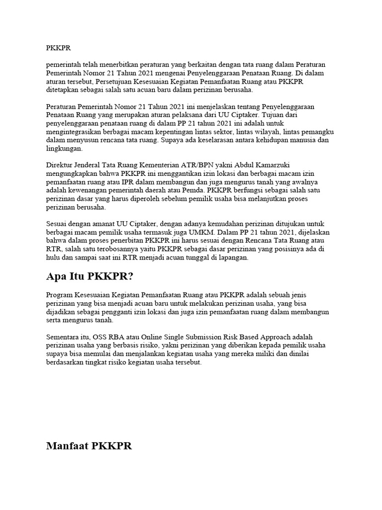 Apa Itu PKKPR | PDF