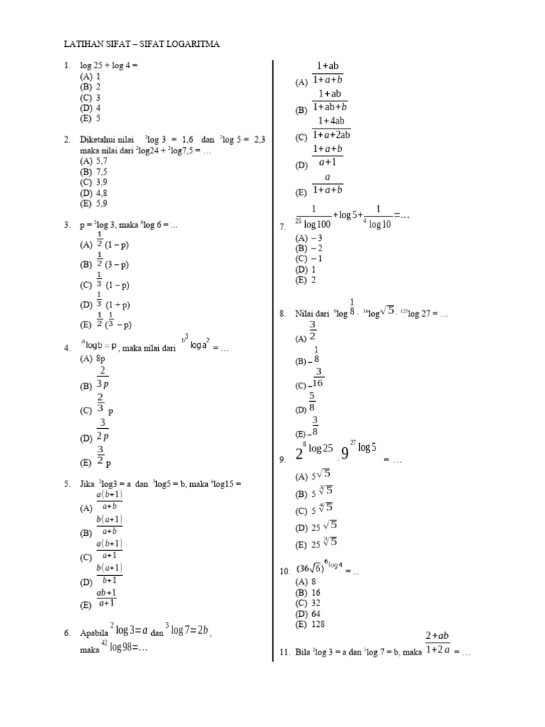 Latihan Sifat - Sifat Logaritma | PDF