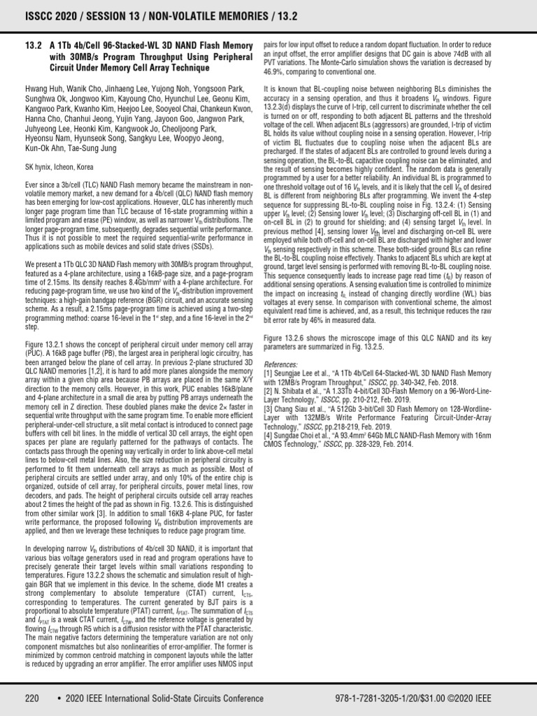 A 1Tb 4b/cell 96-Stacked-WL 3D NAND Flash Memory With 30MB/s Program Throughput Using Peripheral ...