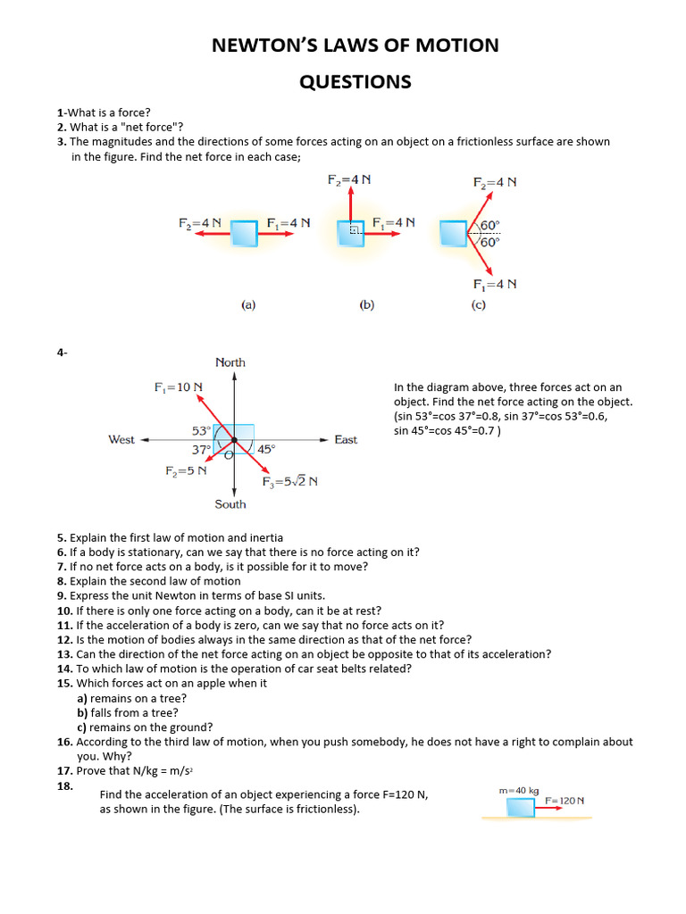 Newton's Laws of Motion Questions | PDF | Force | Friction