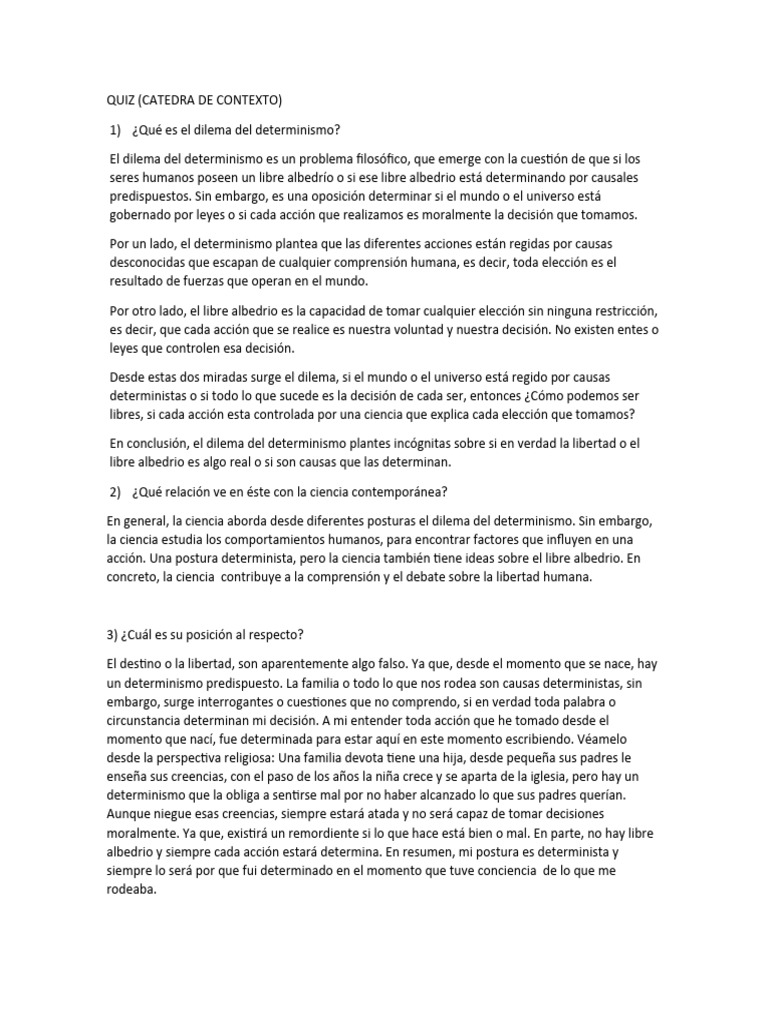 Dilema del Determinismo y Ciencia | PDF | Libre albedrío | Determinismo