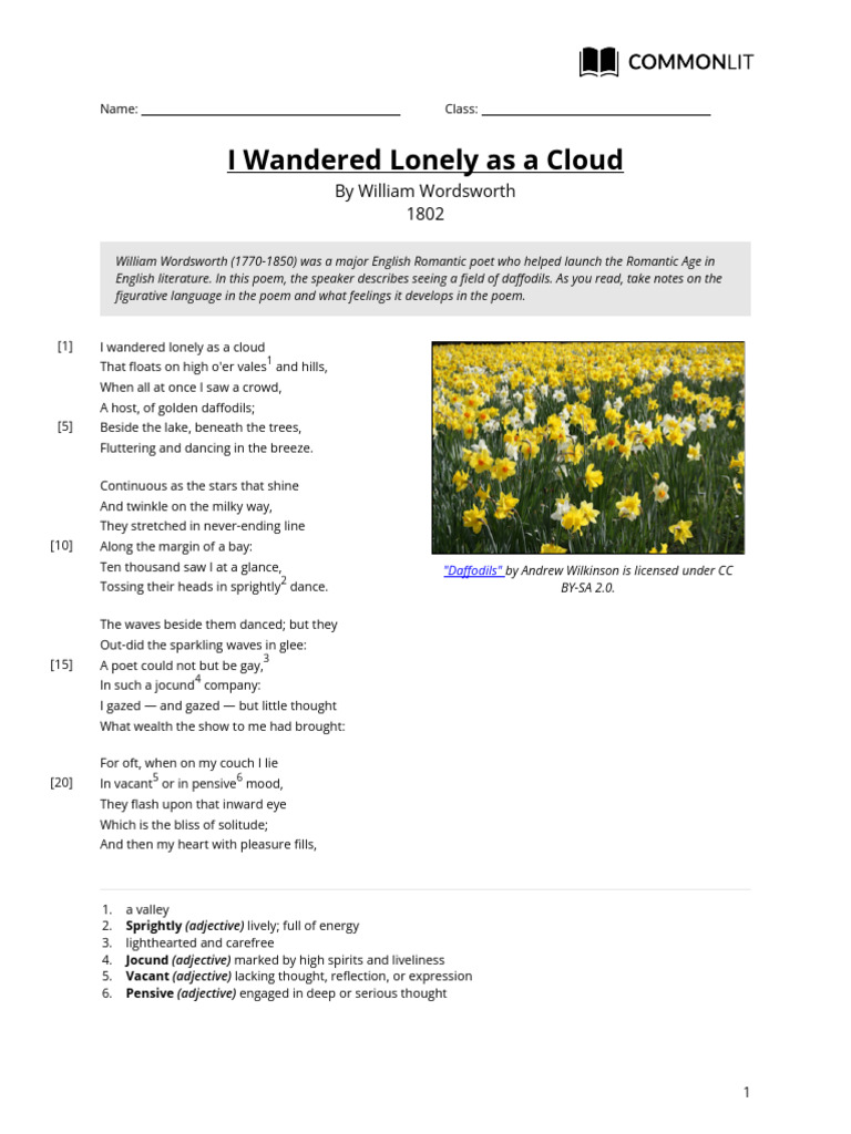 Analysis of "I Wandered Lonely as a Cloud" | PDF | Art | Poetry