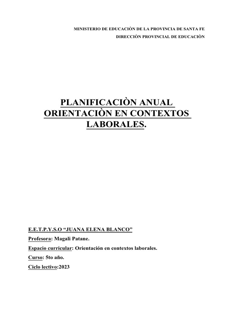 Planificación Anual Orientación en Contextos Laborales | PDF | Plan de estudios | Educación más alta