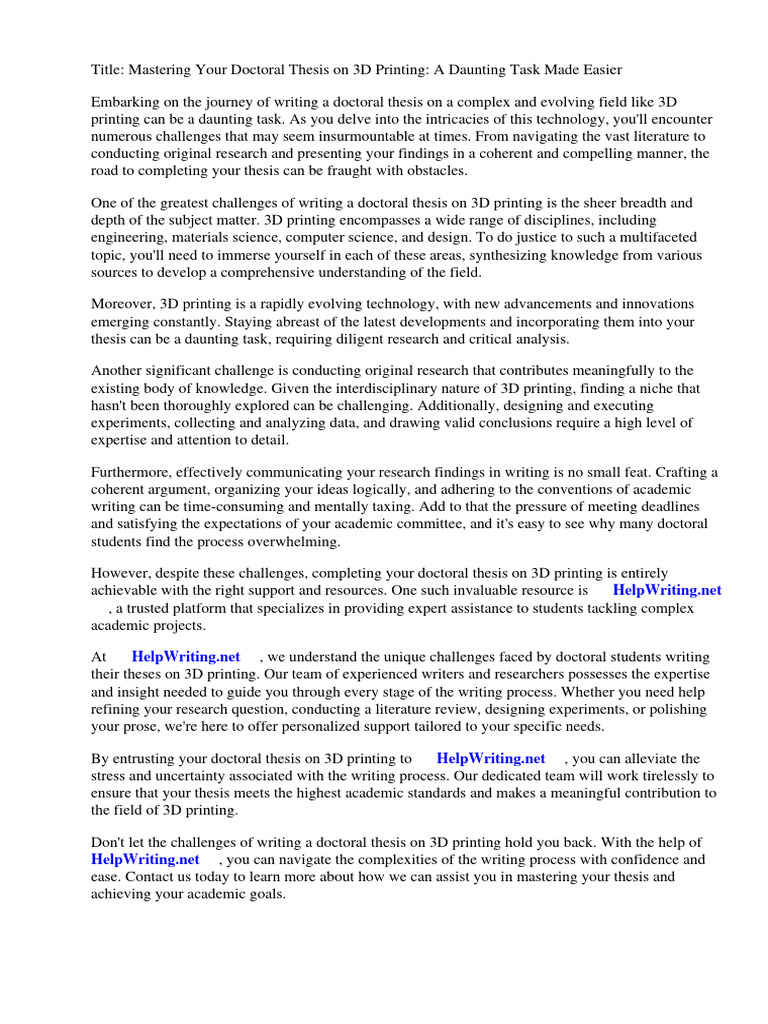 Doctoral Thesis 3d Printing Pdf