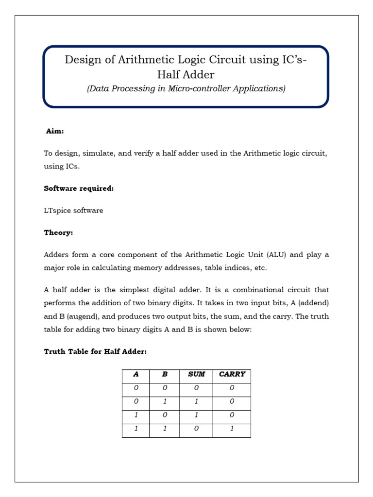 half adder | PDF | Logic Gate | Arithmetic
