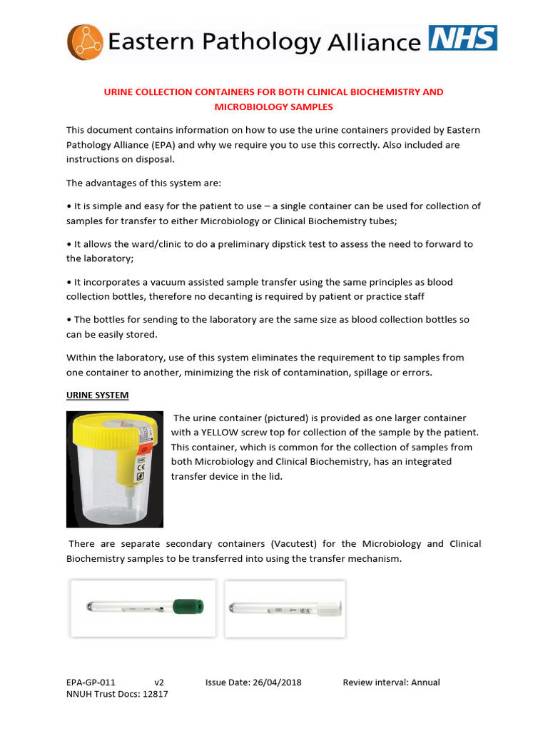 Urine Collection Guidelines for Testing | PDF | Laboratories | Medical ...