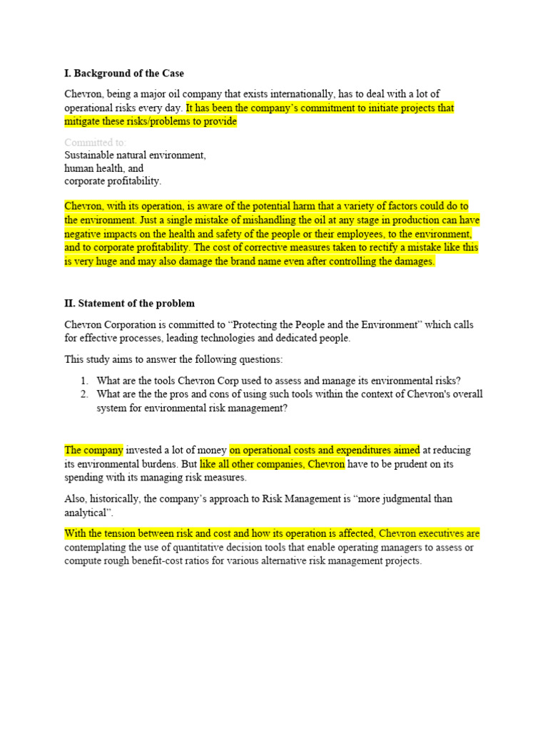 Case Study-Enterprise Risk-Chevron Corporation | PDF