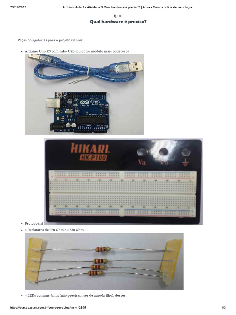 Arduino - Aula 1 - Atividade 3 Qual Hardware É Preciso - Alura - Cursos Online de Tecnologia | PDF