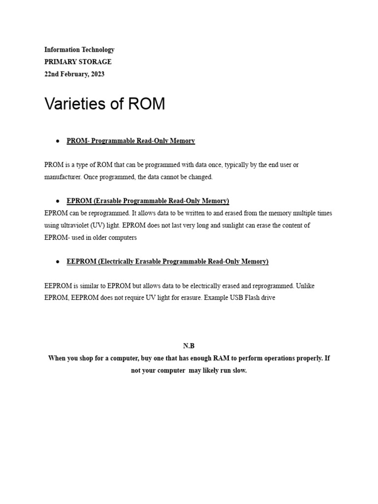 Varieties of ROM (PROM, EPROM, EEPROM) | PDF
