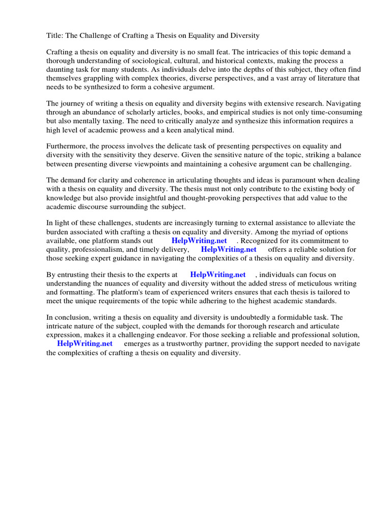 Thesis On Equality and Diversity | Download Free PDF | Sexism | Gender ...
