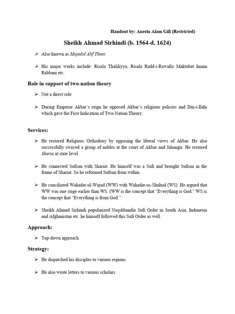 Sheikh Ahmad Sirhindi & Shah Waliullah | PDF