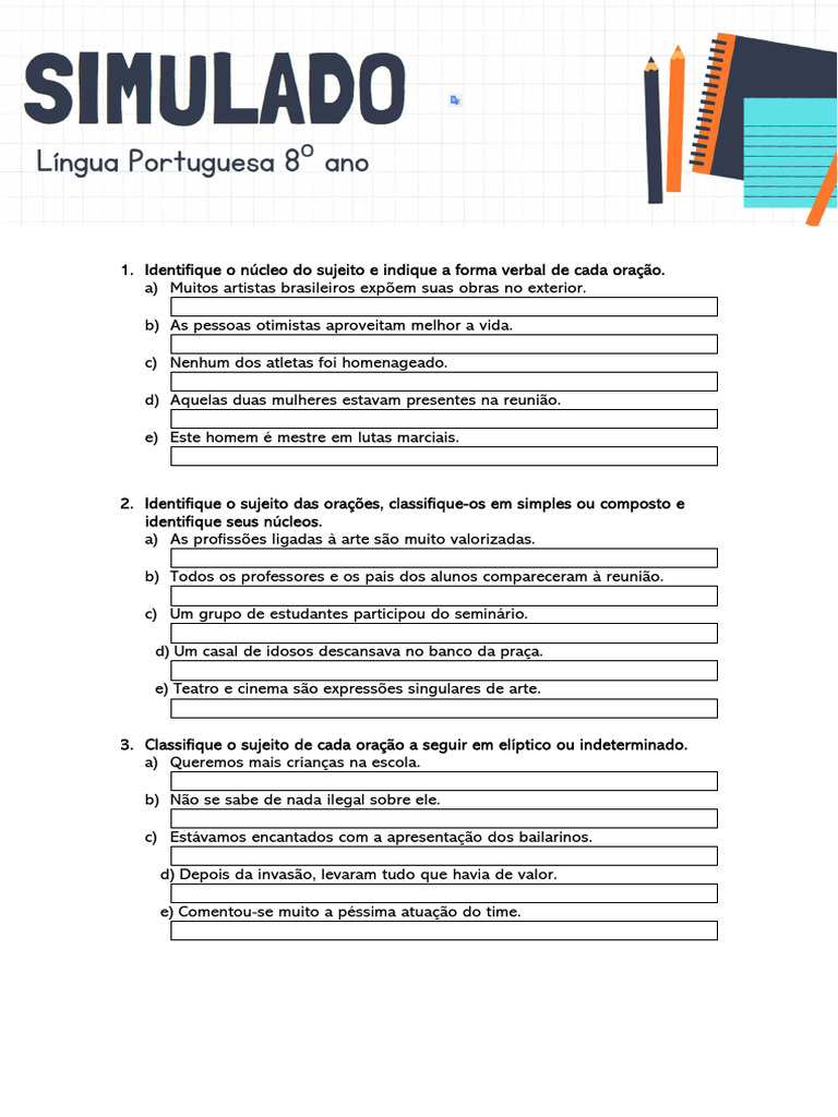 Simulado 8 Ano | PDF | Talheres | Faca