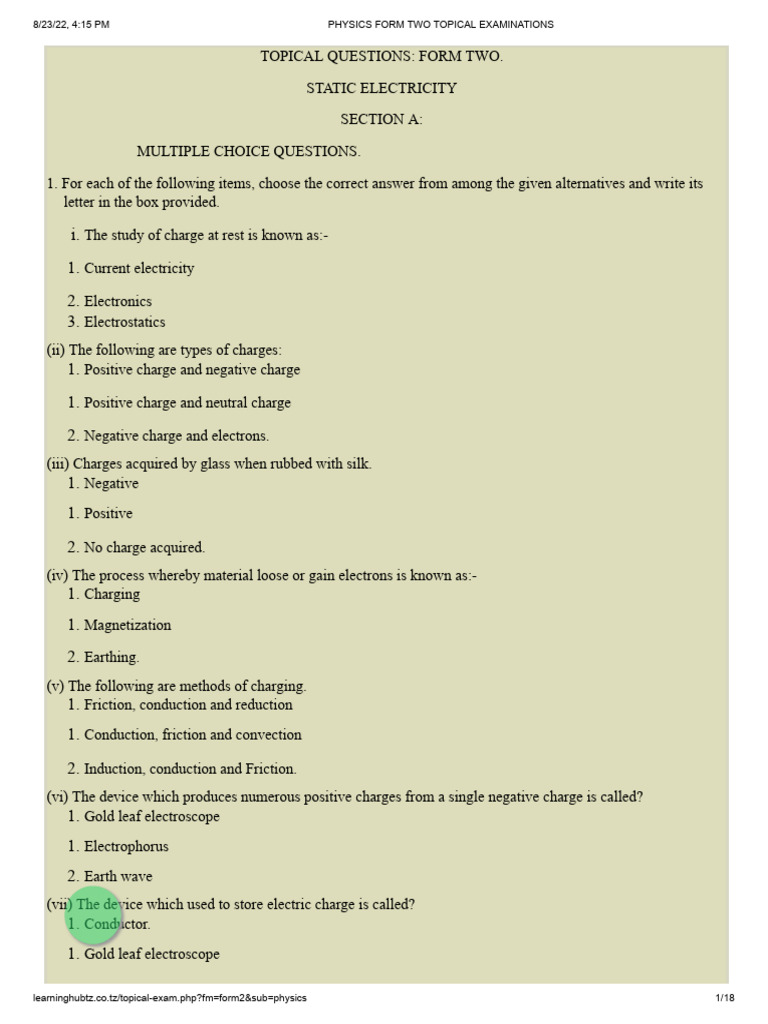 Physics Form Two Topical Examinations | PDF